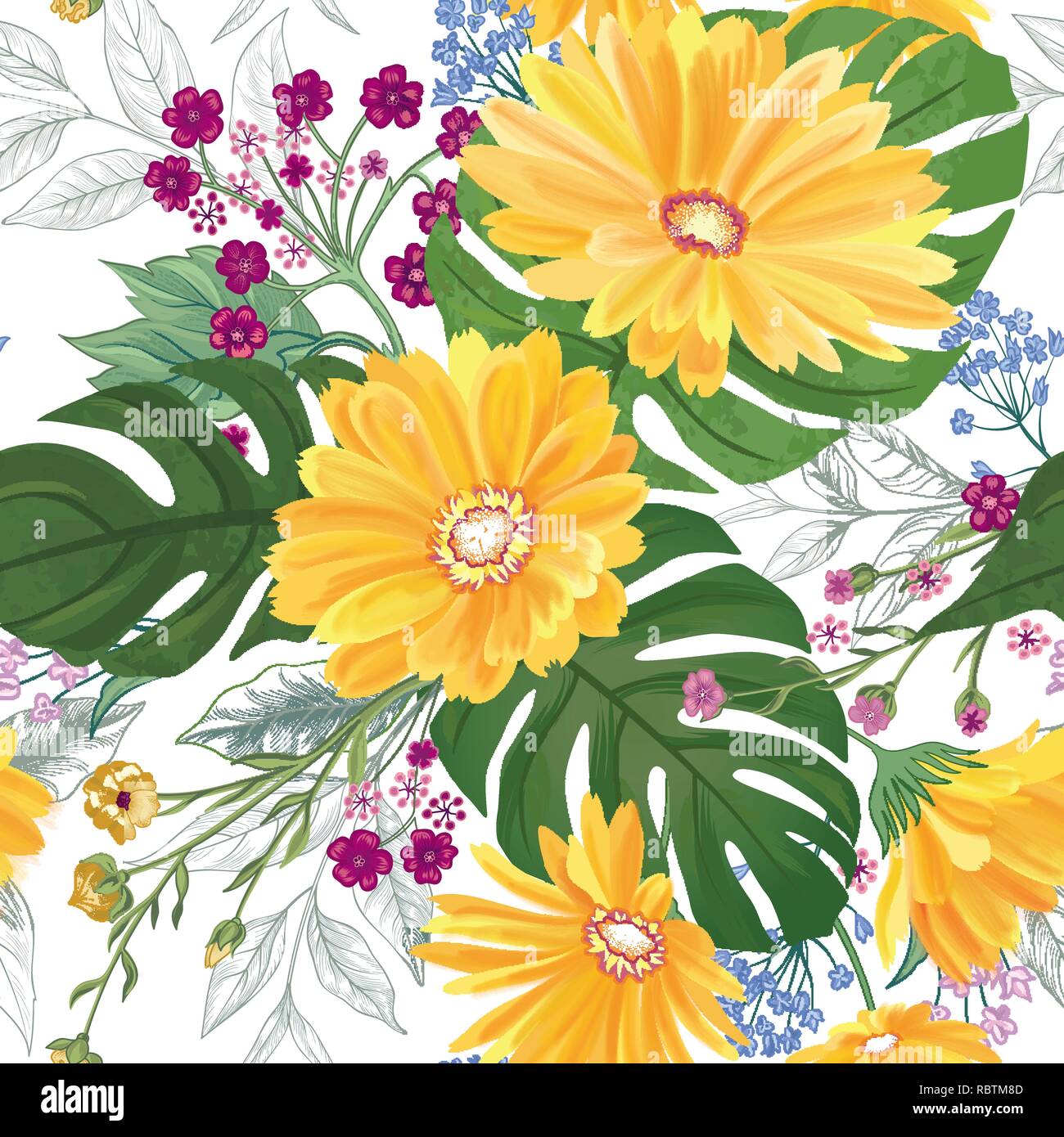 Floral seamless pattern. Garden Flower summer background Stock Vector ...
