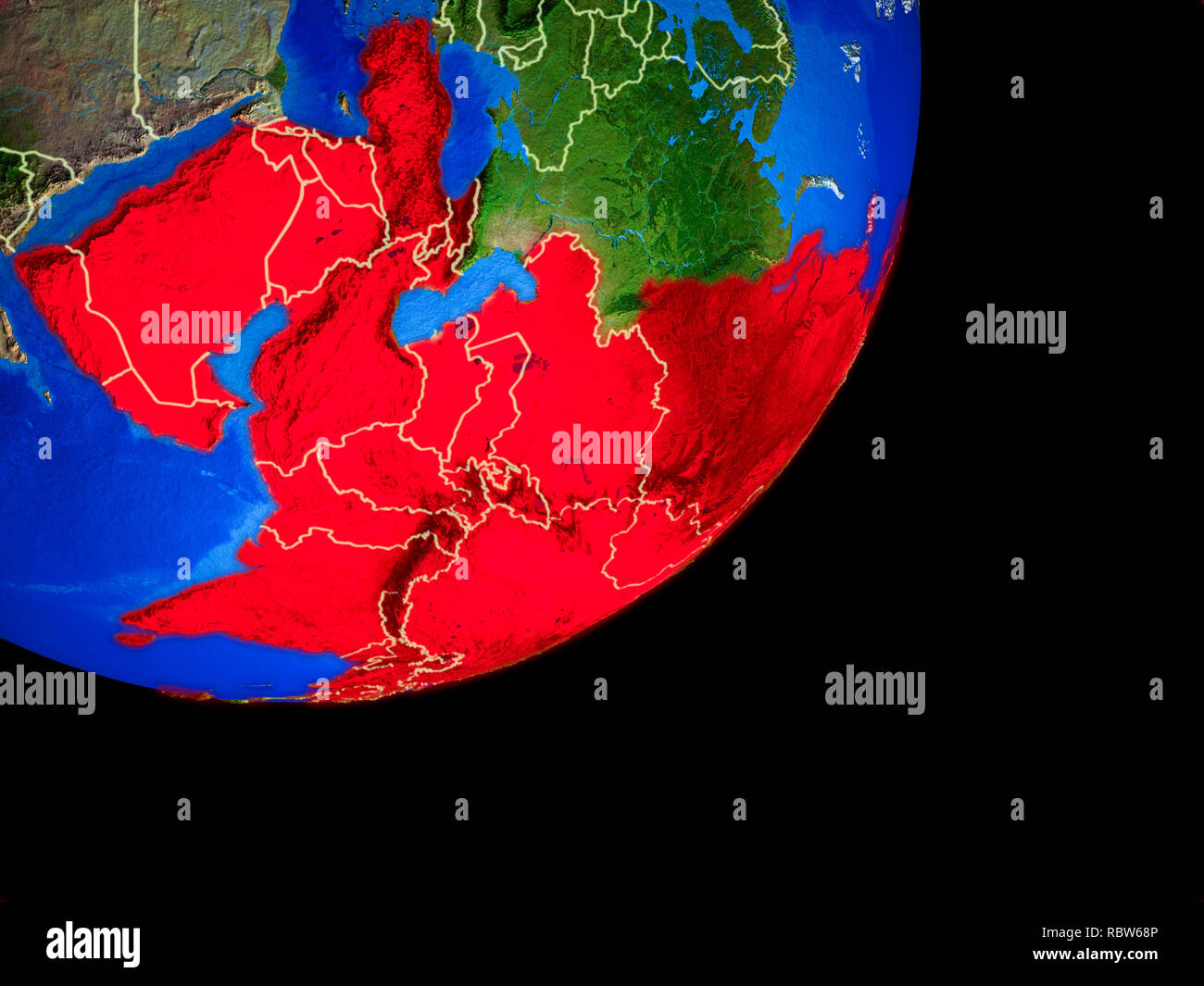 Asia on planet Earth with country borders and highly detailed planet ...
