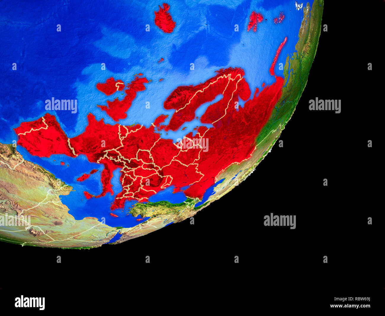 Europe on planet Earth with country borders and highly detailed planet ...