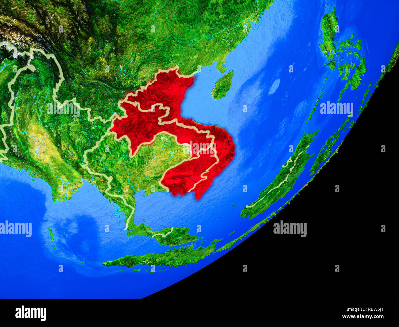 Indochina on planet Earth with country borders and highly detailed ...