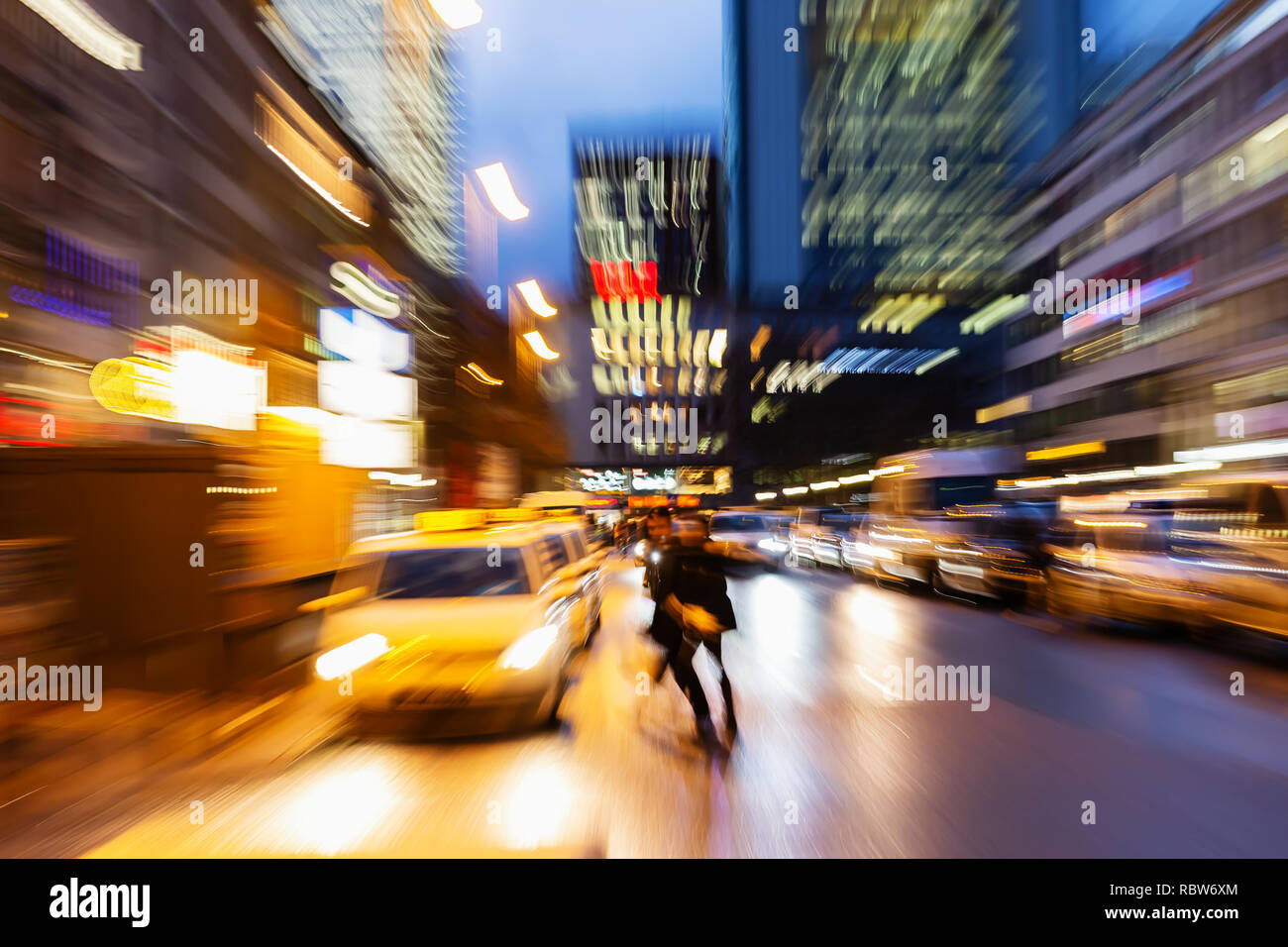 street scene at night with creative camera made zoom effect Stock Photo ...