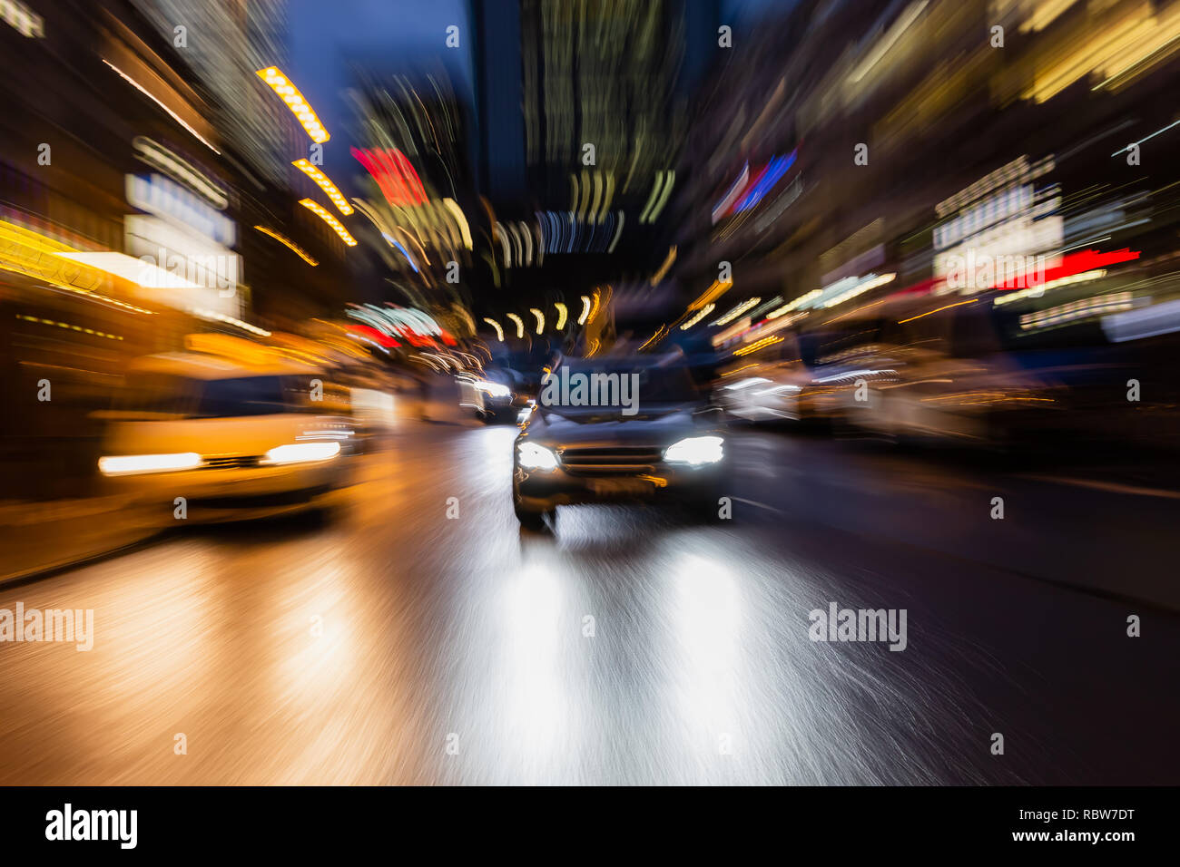 street scene at night with creative camera made zoom effect Stock Photo ...
