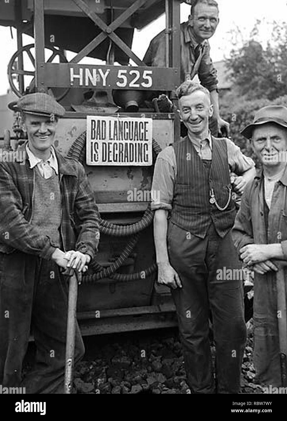 A ‘Bad Language is Degrading‘ sign on a steam roller in Pontardawe ...