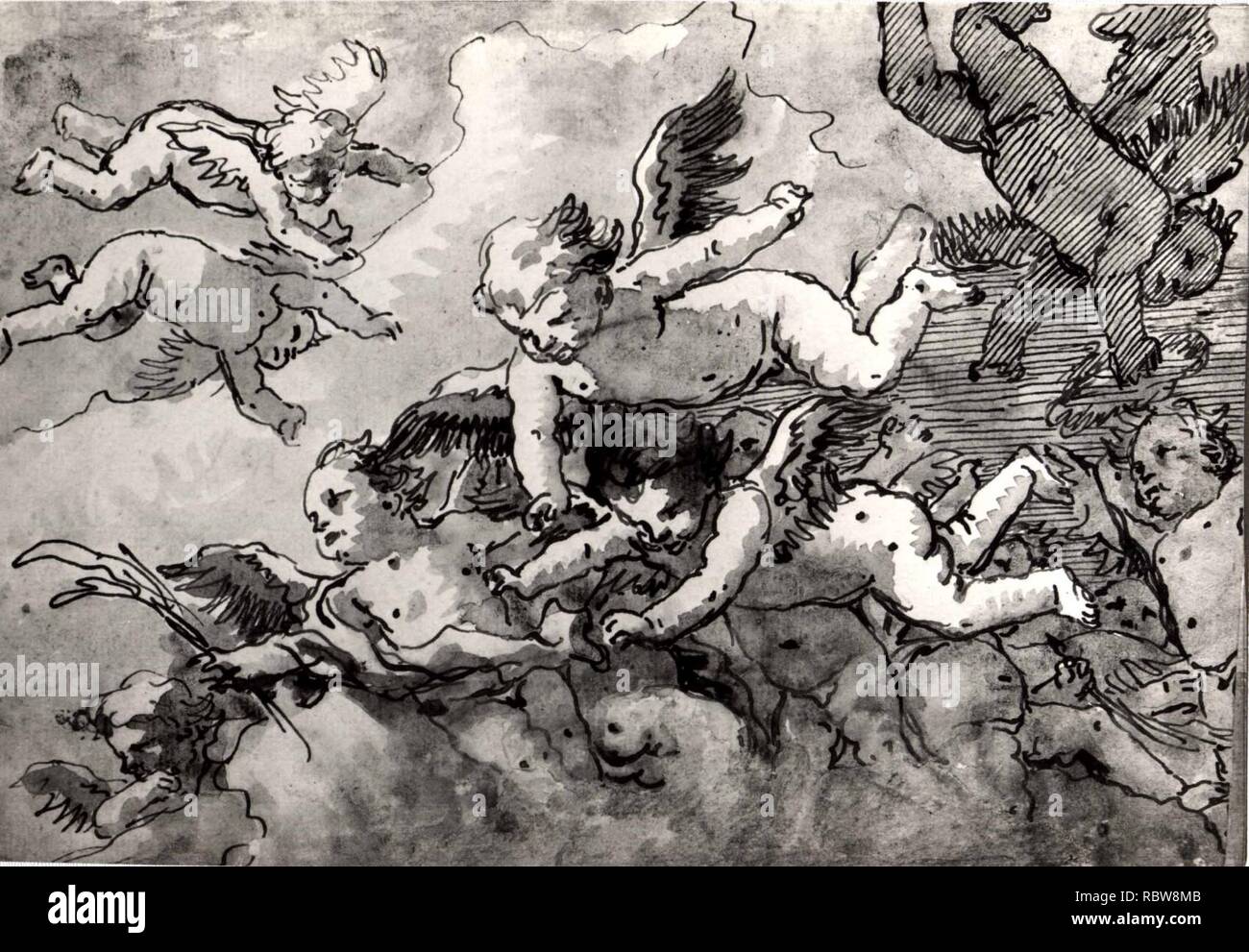 459717 A Flock of Winged Cherubs in the Sky, One Holding a Martyr's ...