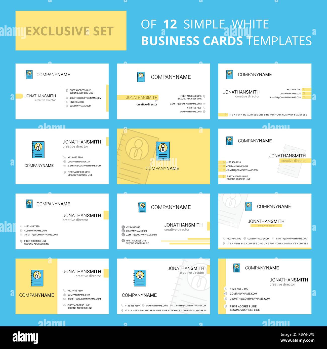 Set of 12 Personal diary Creative Busienss Card Template. Editable ...