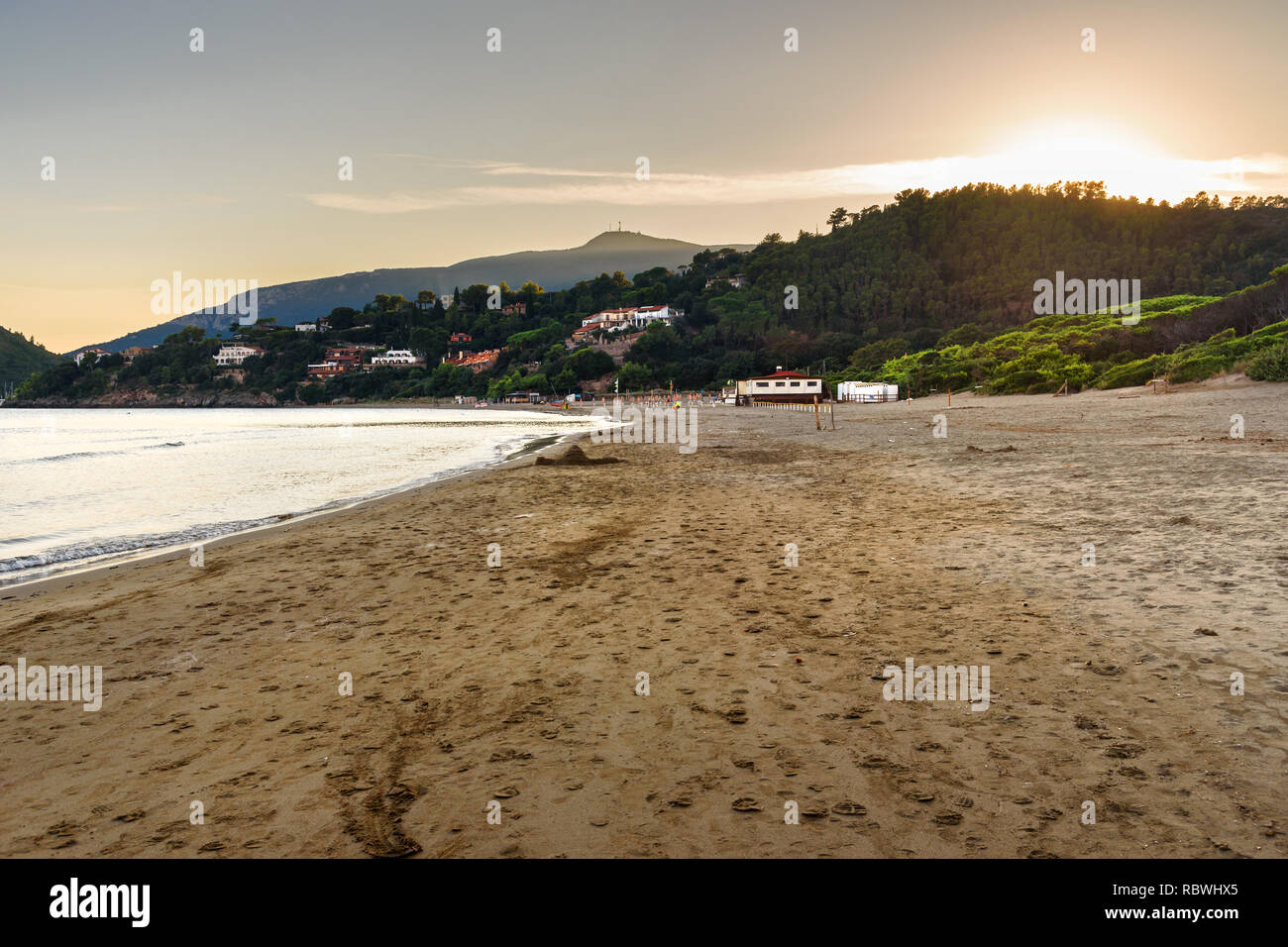 Beach on Tombolo della Feniglia in Orbetello on peninsula Argentario at ...