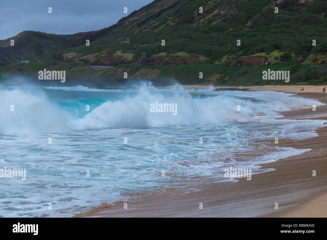 Oahu beach with big waves crashing Stock Photo - Alamy