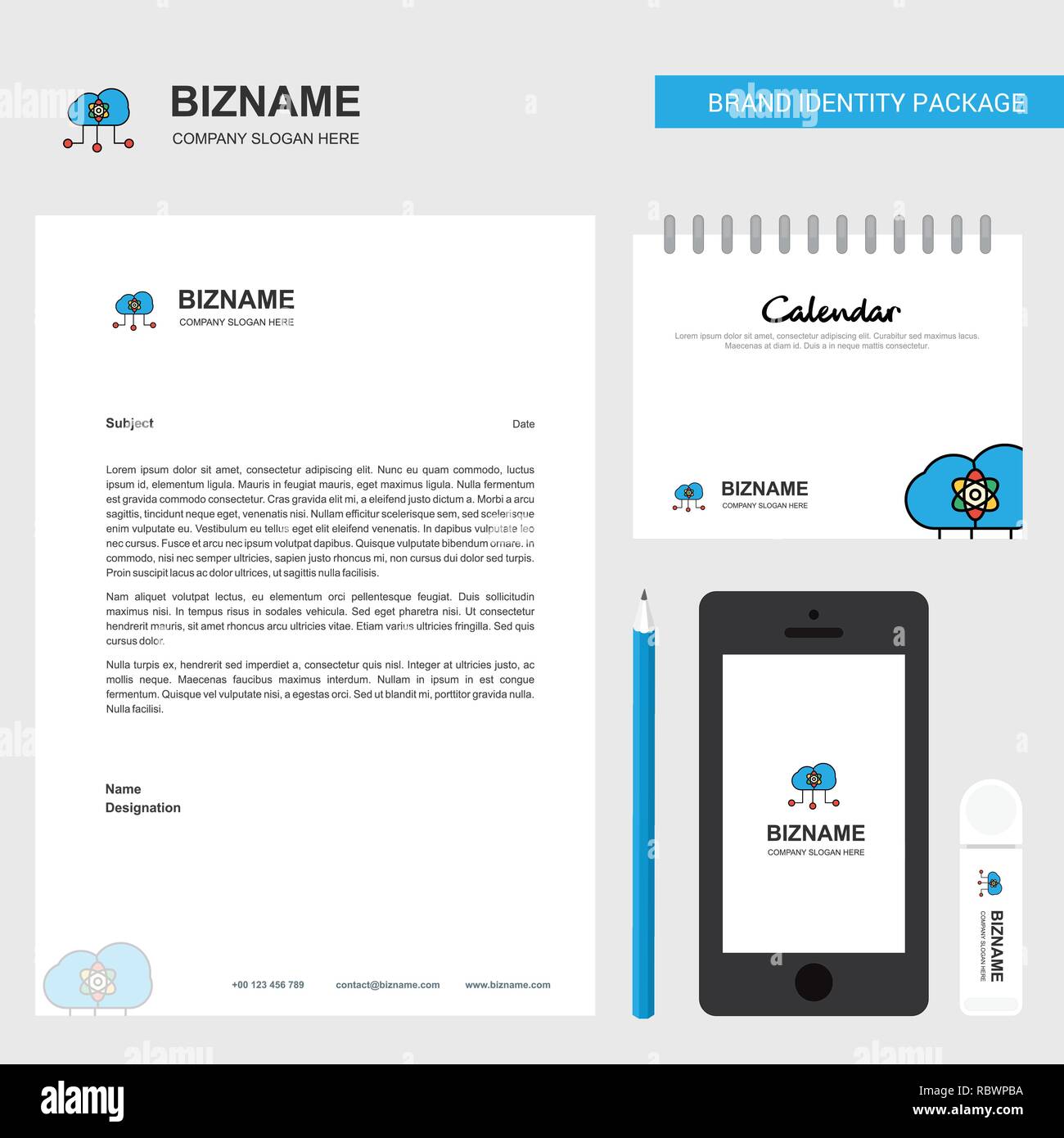 Cloud computing Business Letterhead, Calendar 2019 and Mobile app ...