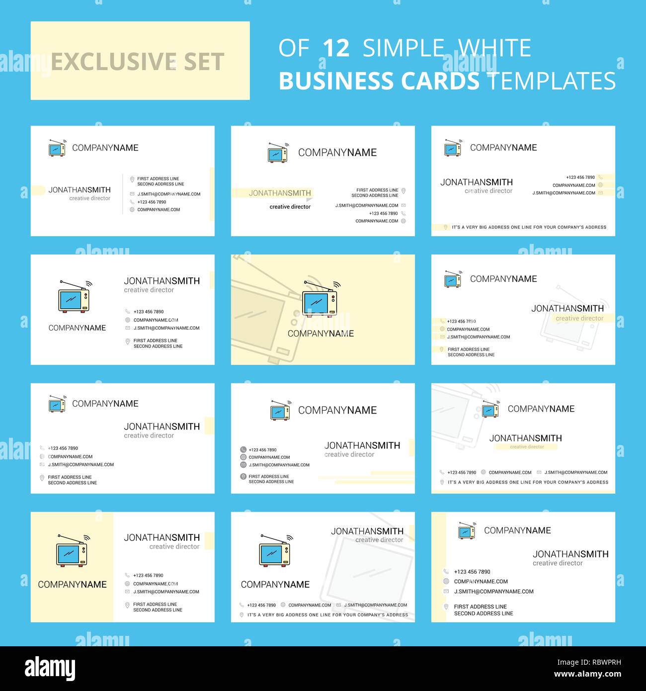 Set of 12 Television Creative Busienss Card Template. Editable Creative ...