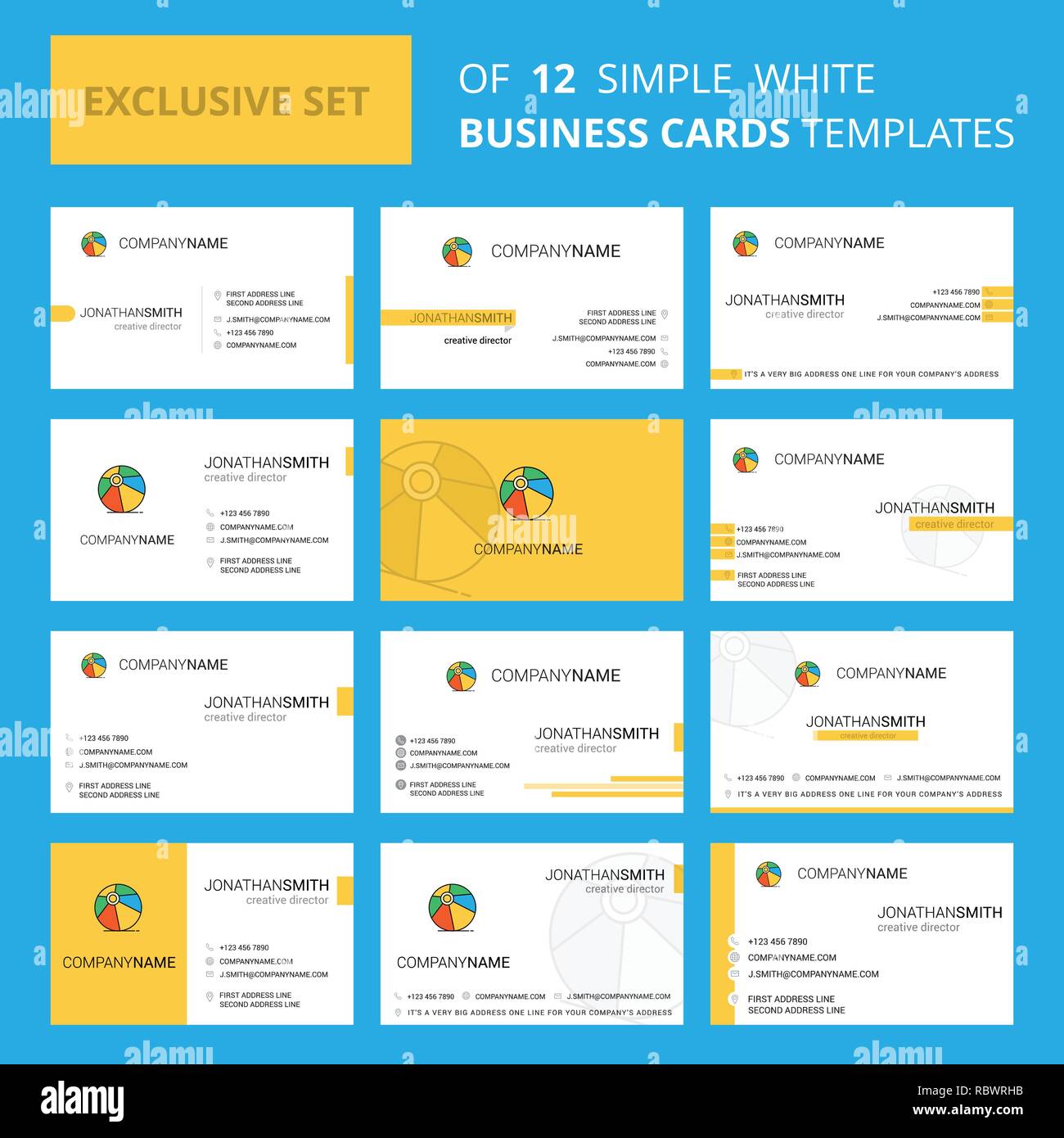 Set of 12 Volley ball Creative Busienss Card Template. Editable ...