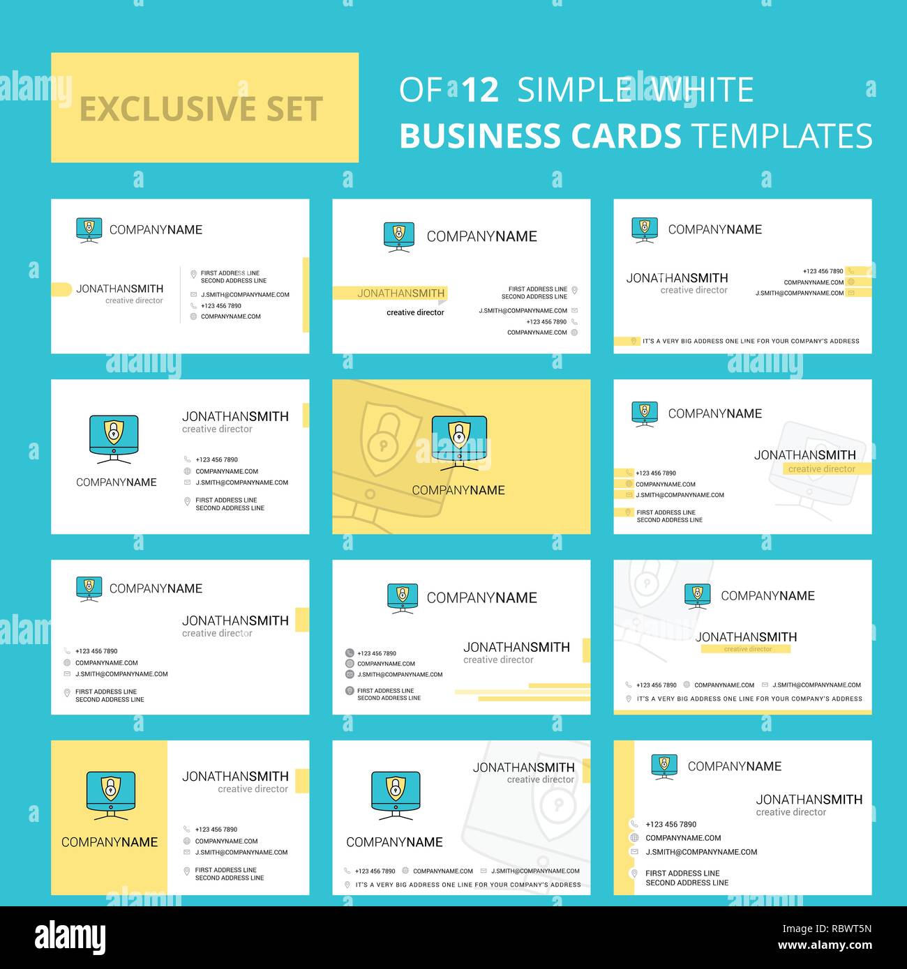 Set of 12 Computer protected Creative Busienss Card Template. Editable ... Set of 12 Computer protected Creative Busienss Card Template. Editable ...