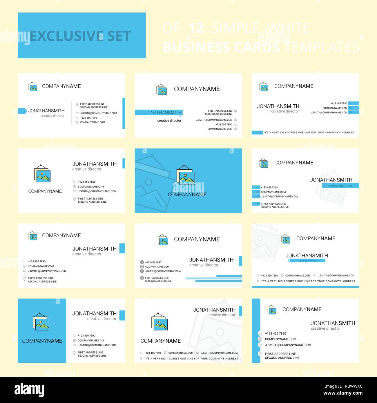 Set of 12 Image frame Creative Busienss Card Template. Editable ...