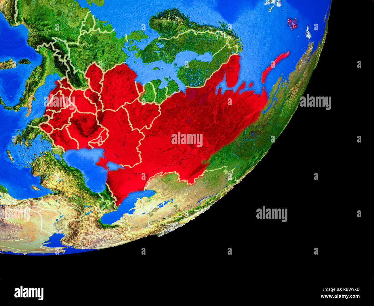 Eastern Europe on planet Earth with country borders and highly detailed ...