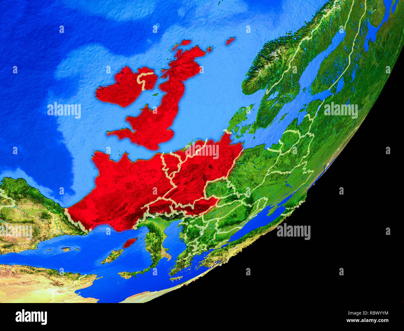 Western Europe on planet Earth with country borders and highly detailed ...