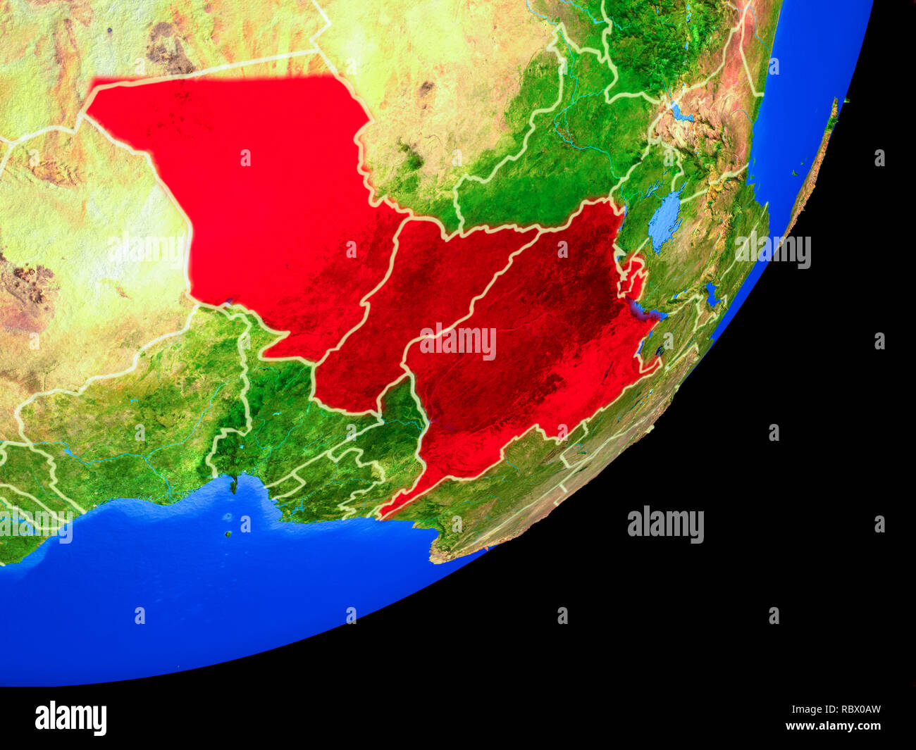 Central Africa on planet Earth with country borders and highly detailed ...