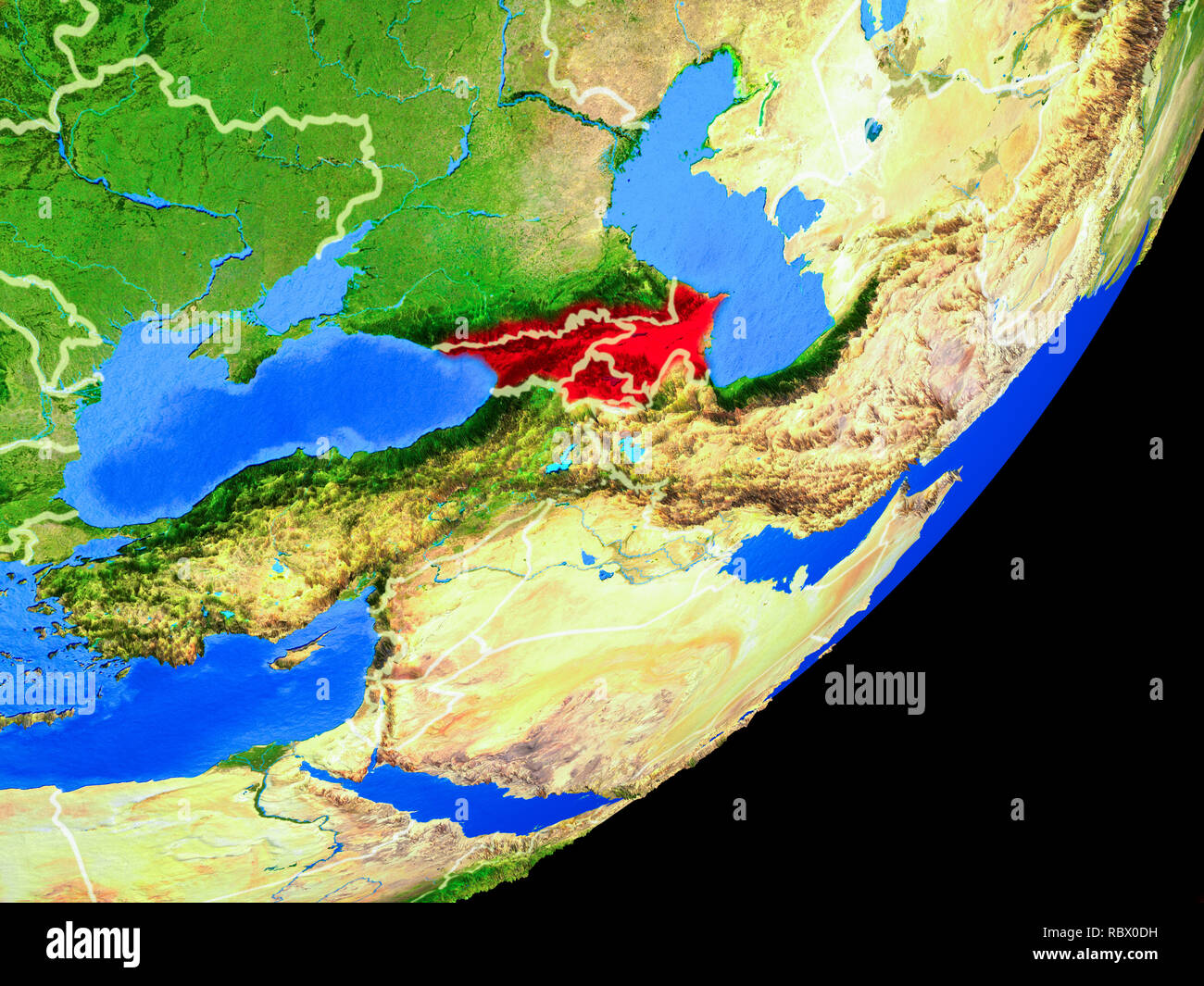 Caucasus region on planet Earth with country borders and highly ...