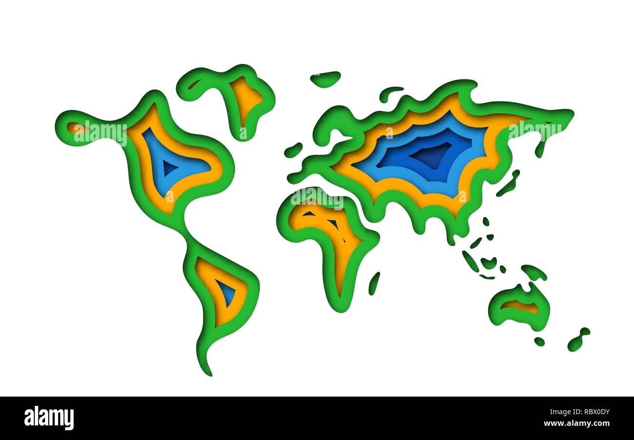 World map shape in modern 3d paper cut art style. Vector illustration ...