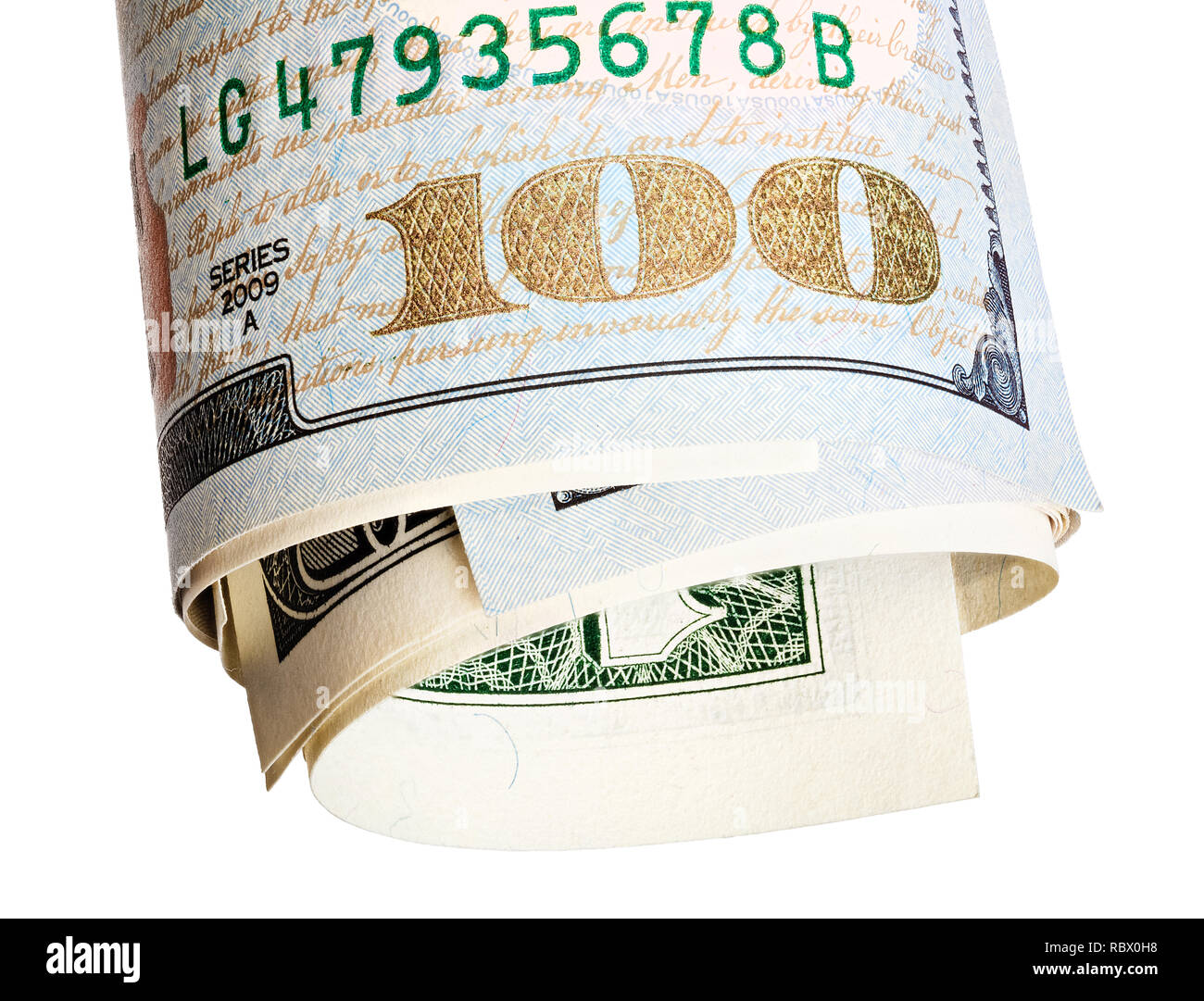 One hundred dollar note the new sample bills close-up, isolated on ...