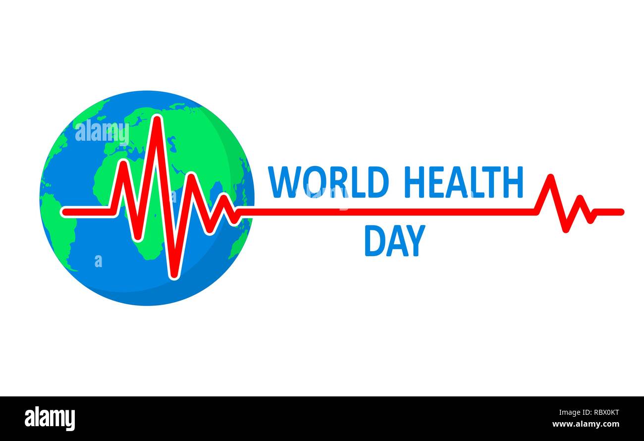 Health day logo with sign of heartbeat, and Earth globe. Vector ...
