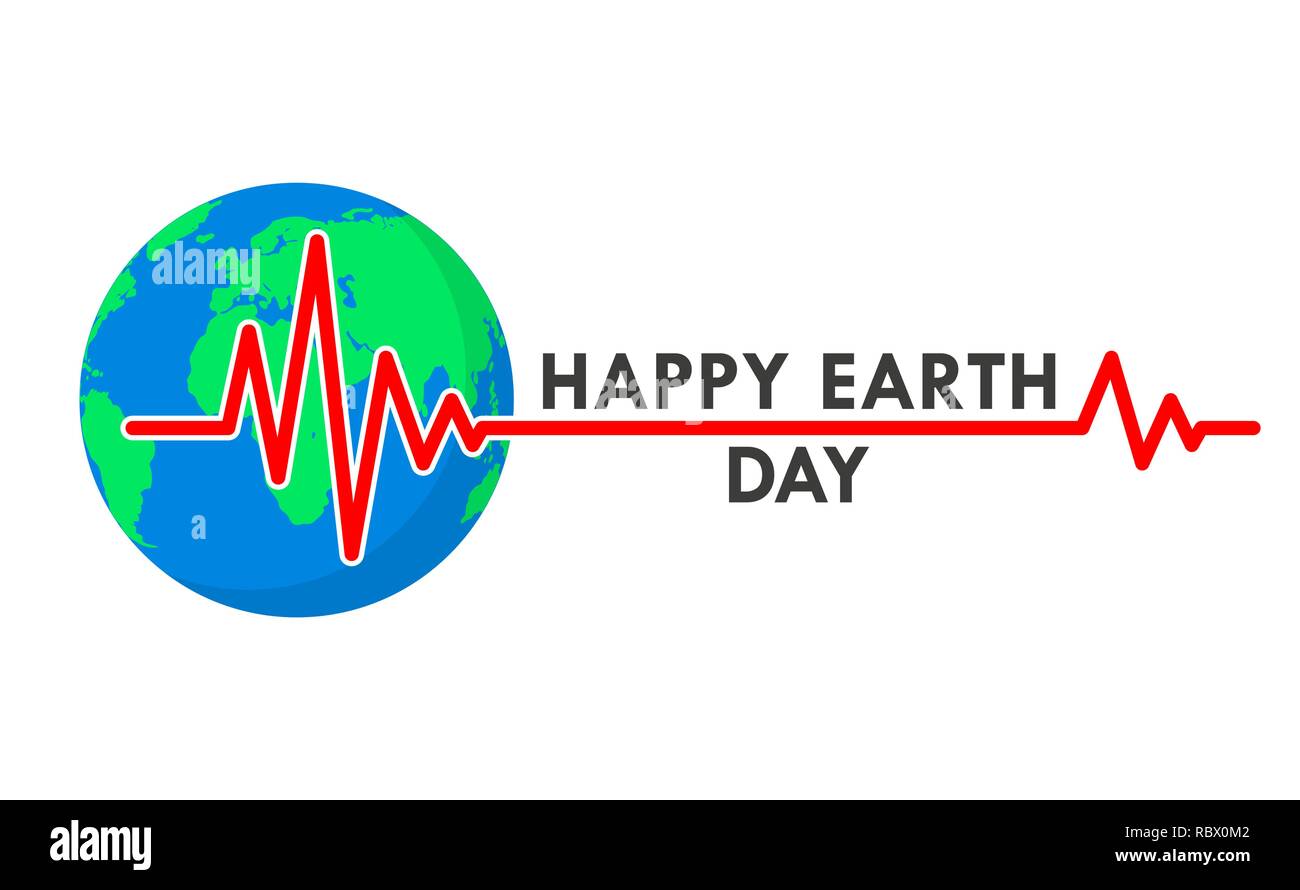 Earth day logo with sign of heartbeat, and Earth globe. Vector ...