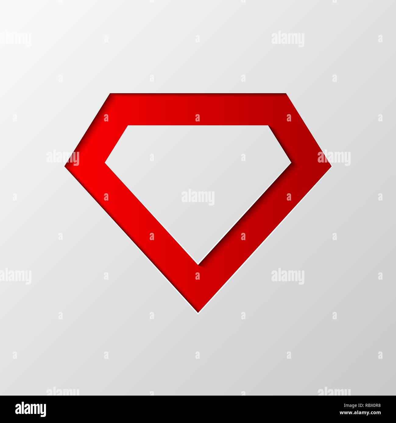 Red diamond from cut paper with shadow. Vector illustration. Abstract ...