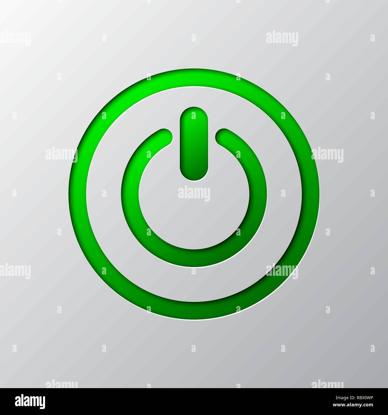 Green power button from cut paper with shadow. Vector illustration ...
