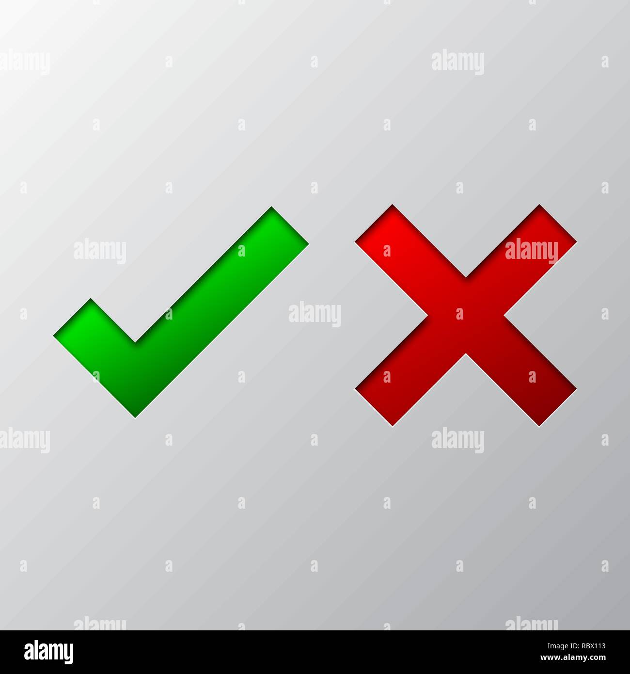 Paper art of the green check mark and red cross. Vector illustration ...