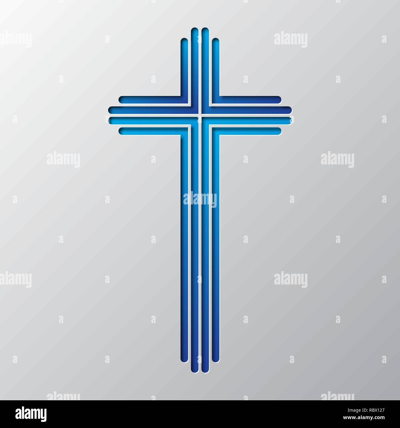 Paper art of the blue Christian cross isolated. Vector illustration ...