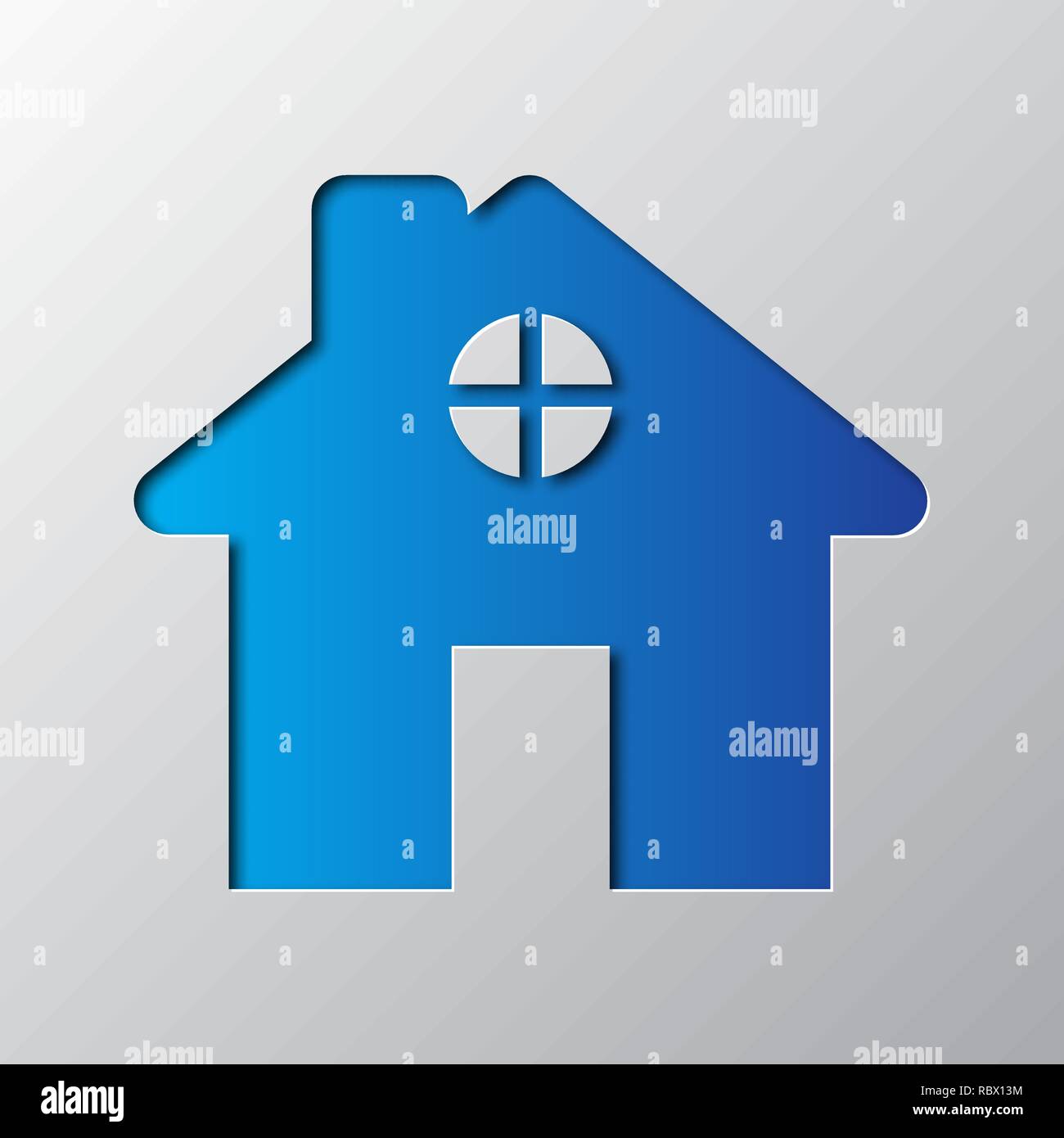 Paper art of the blue house isolated. Vector illustration. House icon ...