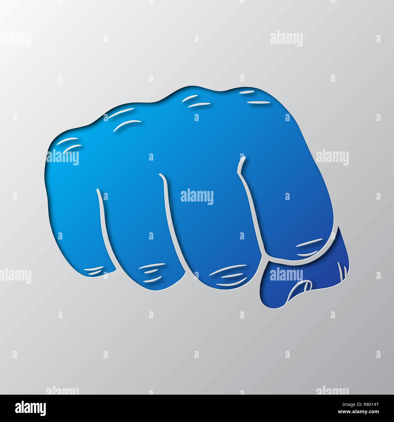 Paper art of the blue fist isolated. Vector illustration. Fist icon cut ...