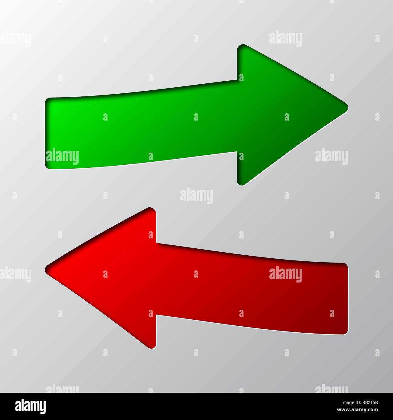 Paper art of the red and green arrows isolated. Vector illustration ...