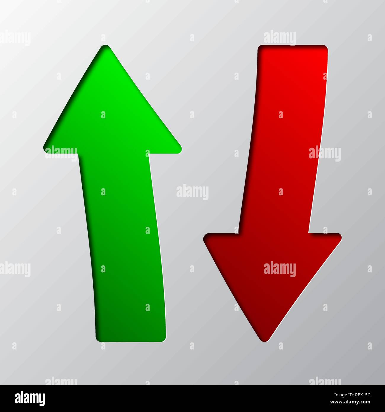 Paper art of the red and green arrows isolated. Vector illustration ...