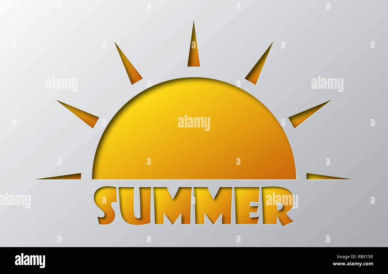 Paper art of the summer sun with lettering, isolated. Vector ...