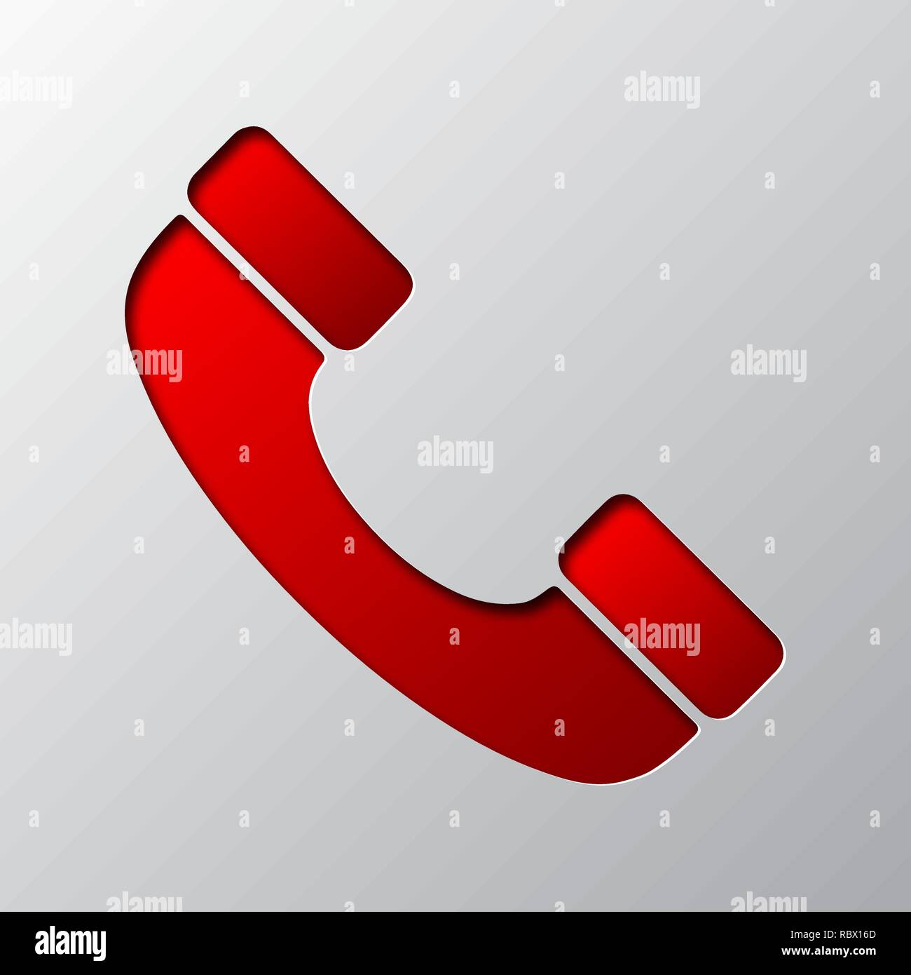 Paper art of red phone icon, isolated. Vector illustration. Phone ...