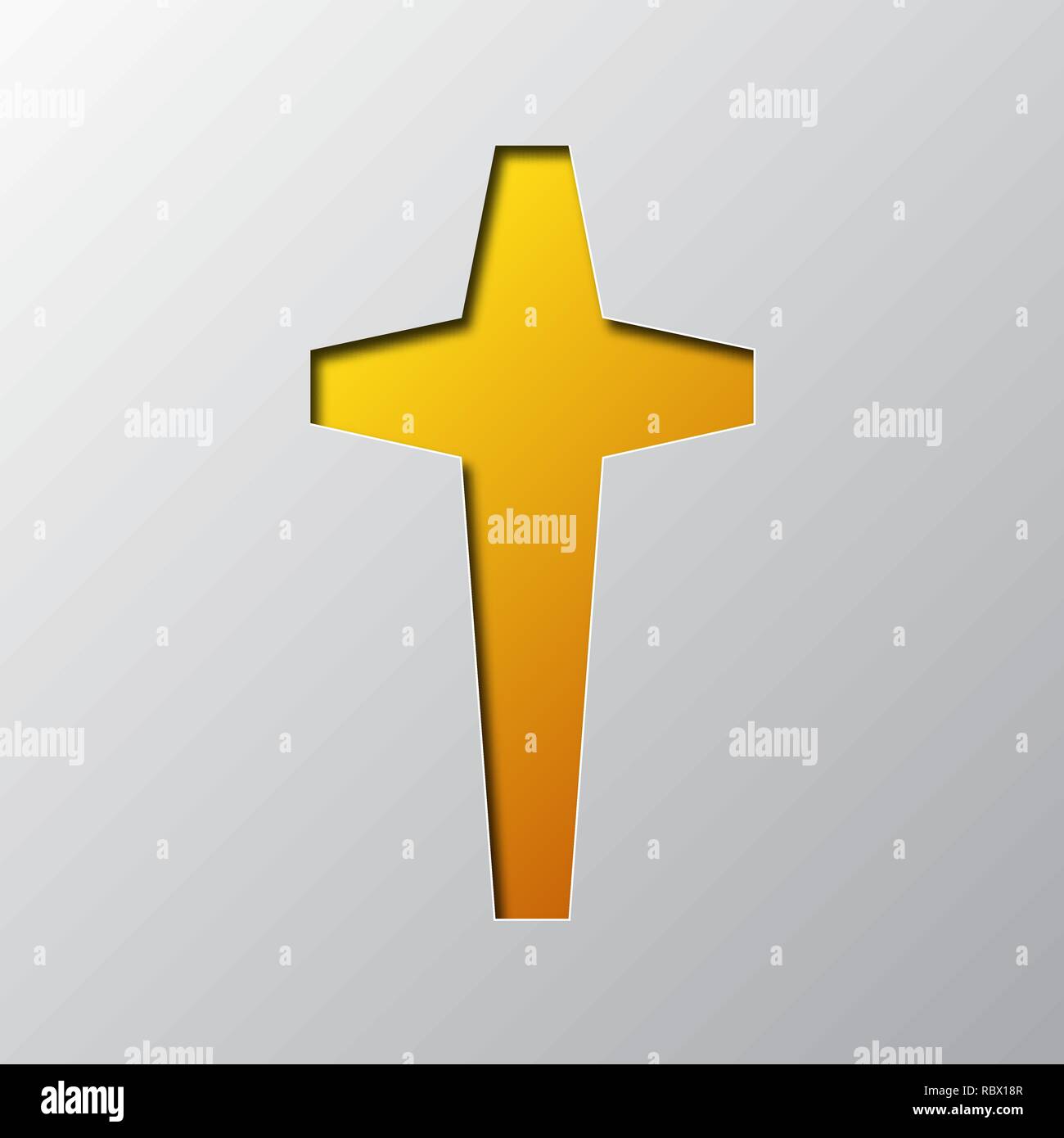 Paper art of the yellow Christian cross isolated. Vector illustration ...