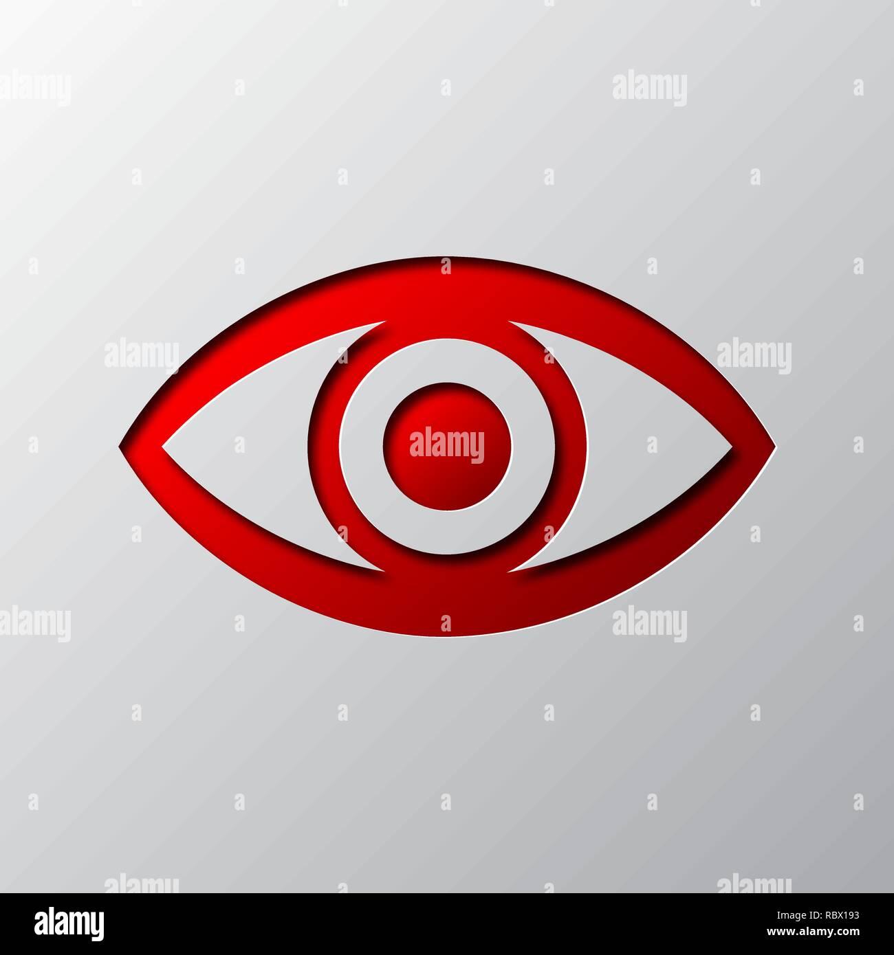 Paper art of the red eye isolated. Vector illustration. Eye icon is cut ...