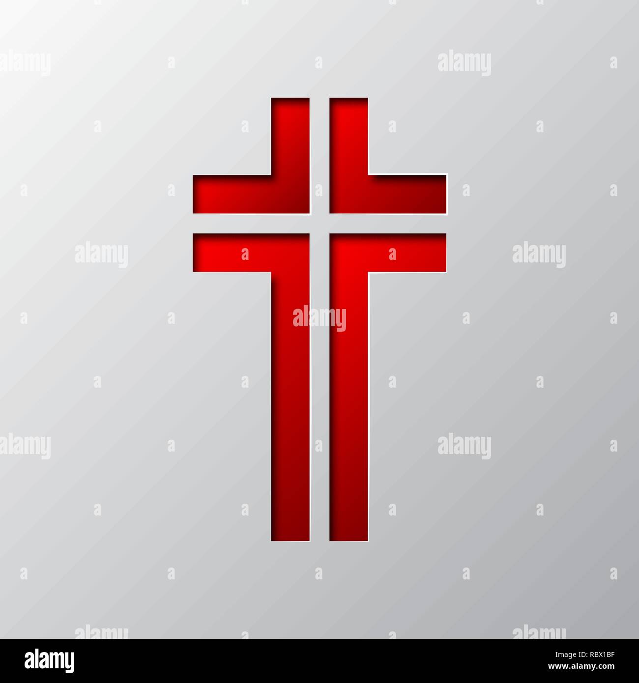 Paper art of the red Christian cross isolated. Vector illustration ...