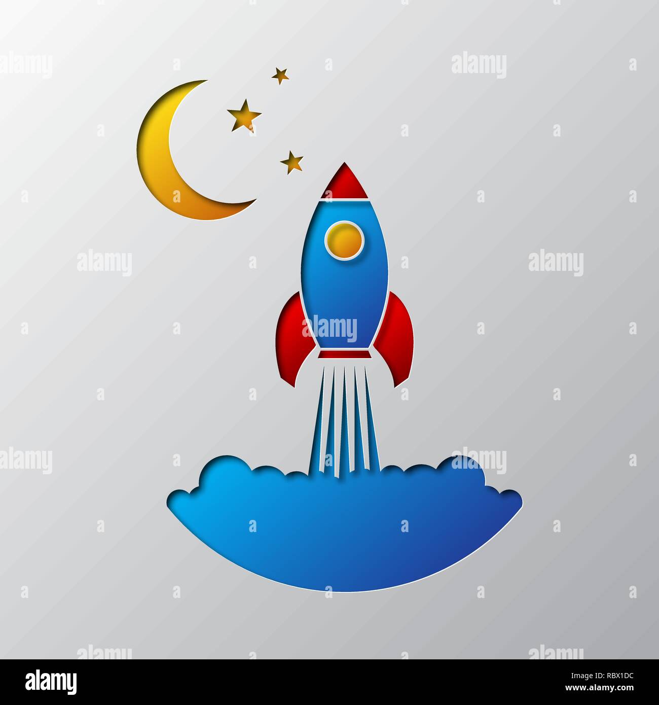 The space rocket icon carved from paper. Vector illustration. Paper art ...
