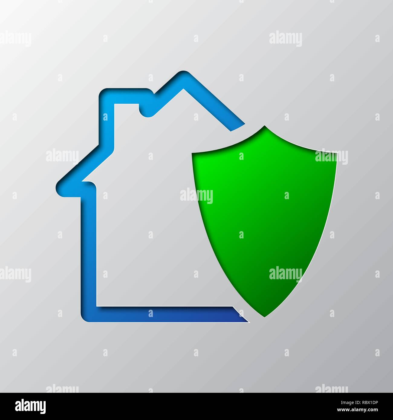 Paper art of the house and shield isolated. Vector illustration. House ...