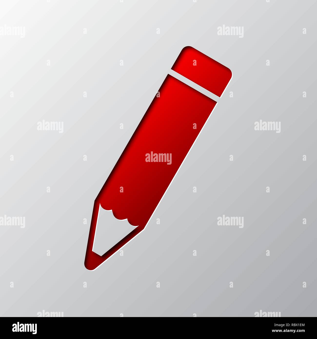 Paper art of the red pencil symbol isolated. Vector illustration ...