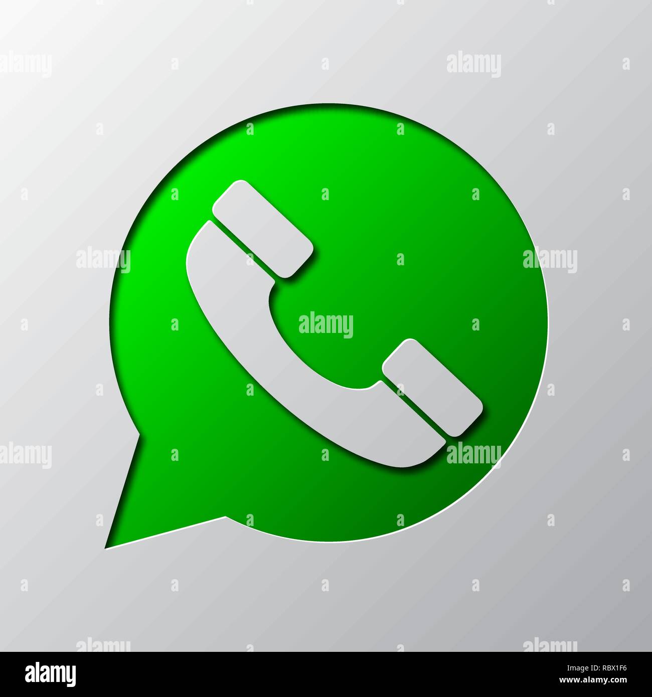 Paper art of green phone icon, isolated. Vector illustration. Phone ...