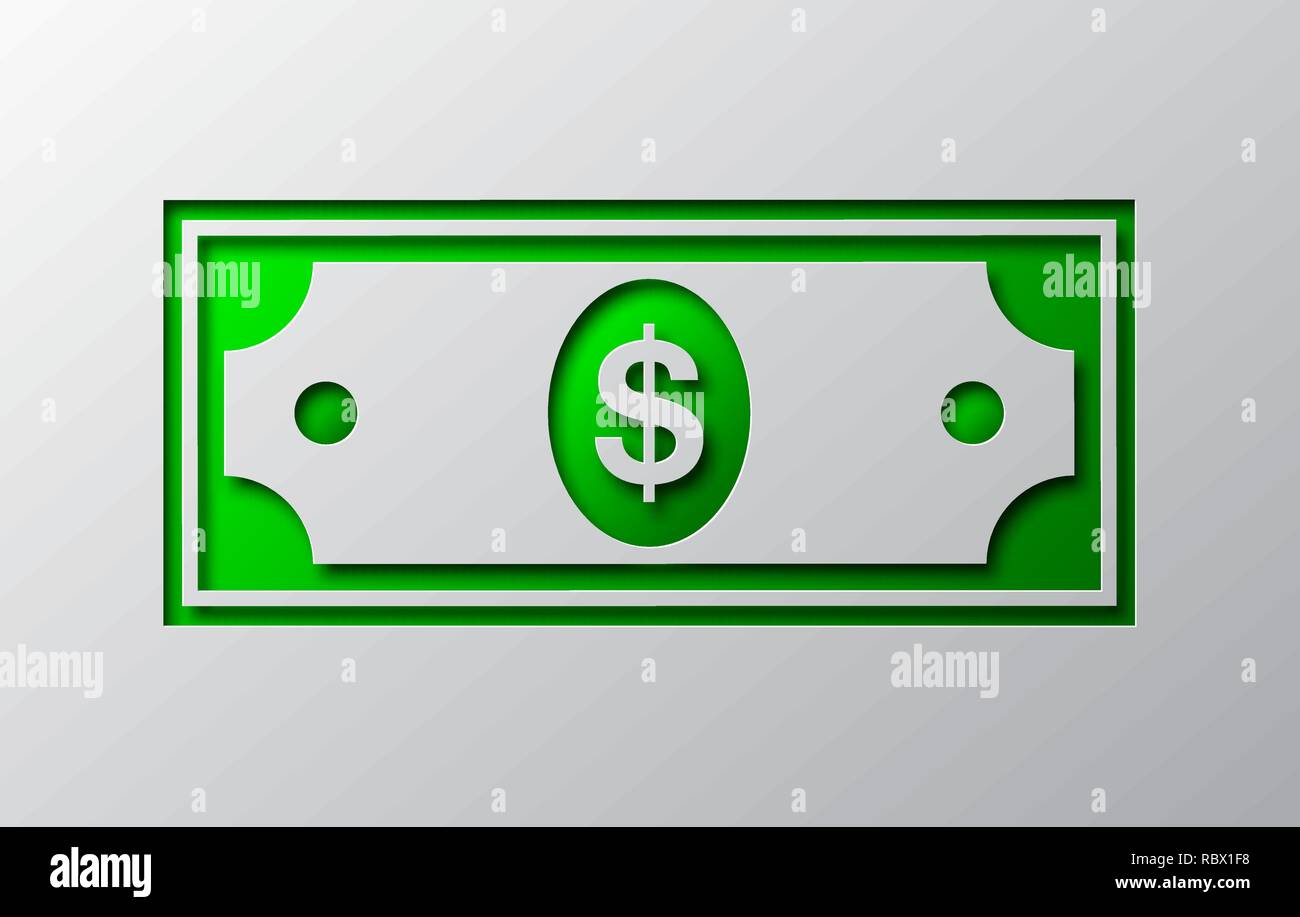 Paper art of the green symbol of dollar isolated. Vector illustration ...