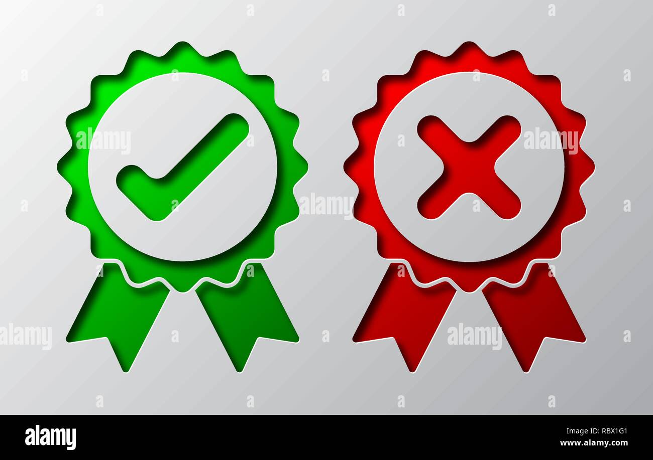 Paper art of the green check mark and red cross. Vector illustration ...