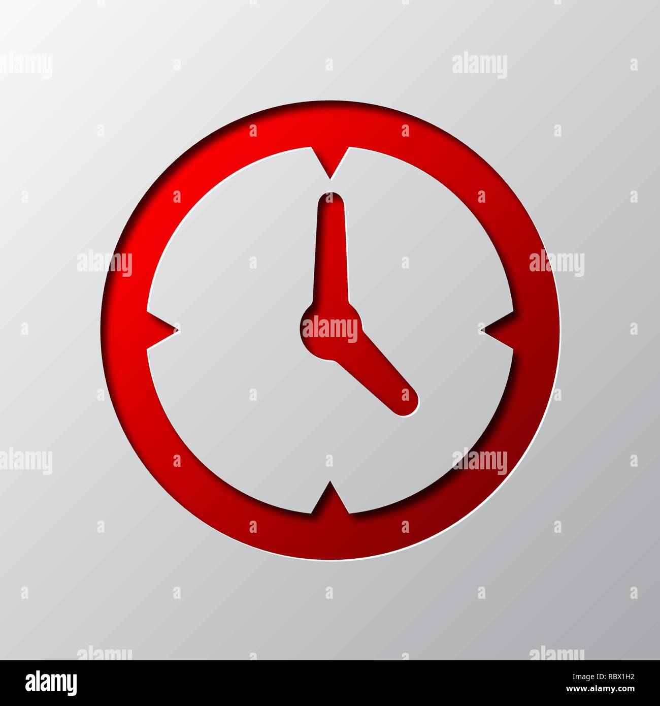 Bright red clock out of paper. Vector illustration. Clock is cut from ...