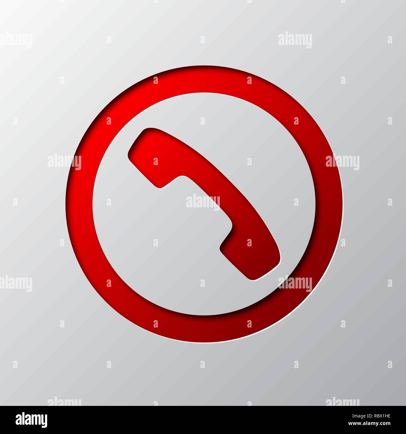 Paper art of red phone icon, isolated. Vector illustration. Phone ...