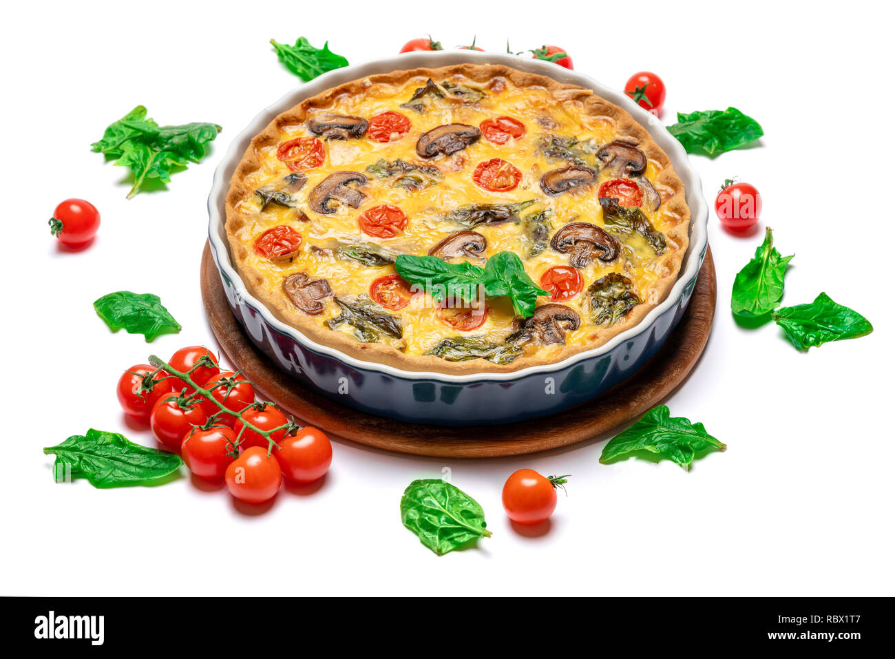Baked homemade quiche pie in ceramic baking form Stock Photo - Alamy