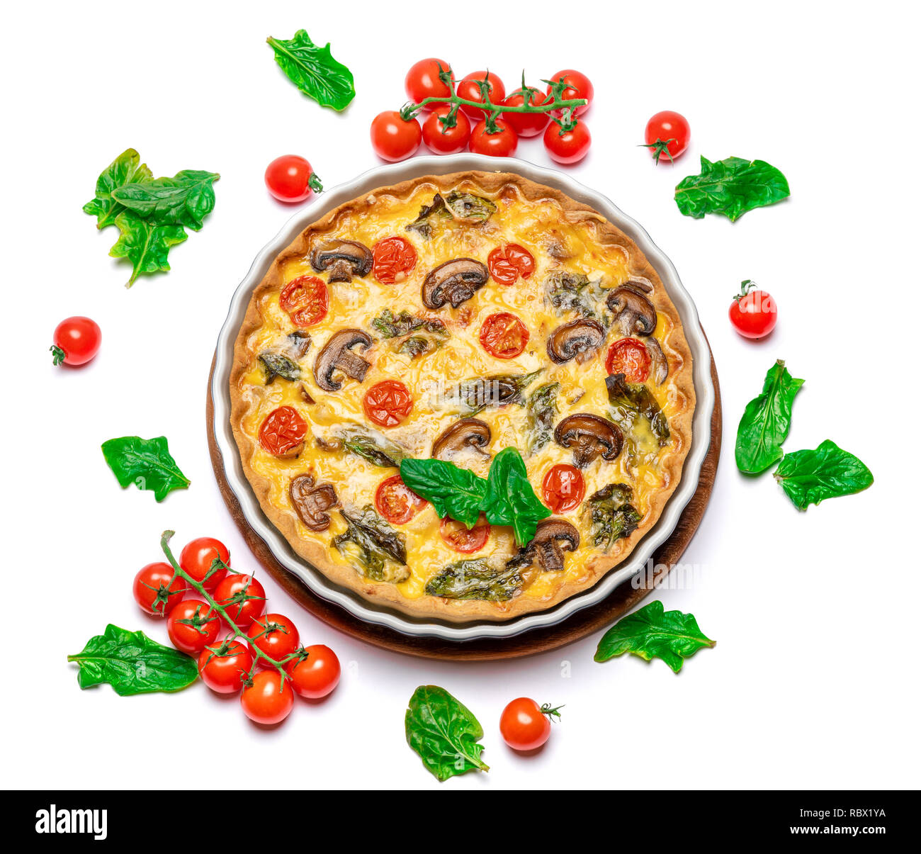 Baked homemade quiche pie in ceramic baking form Stock Photo - Alamy