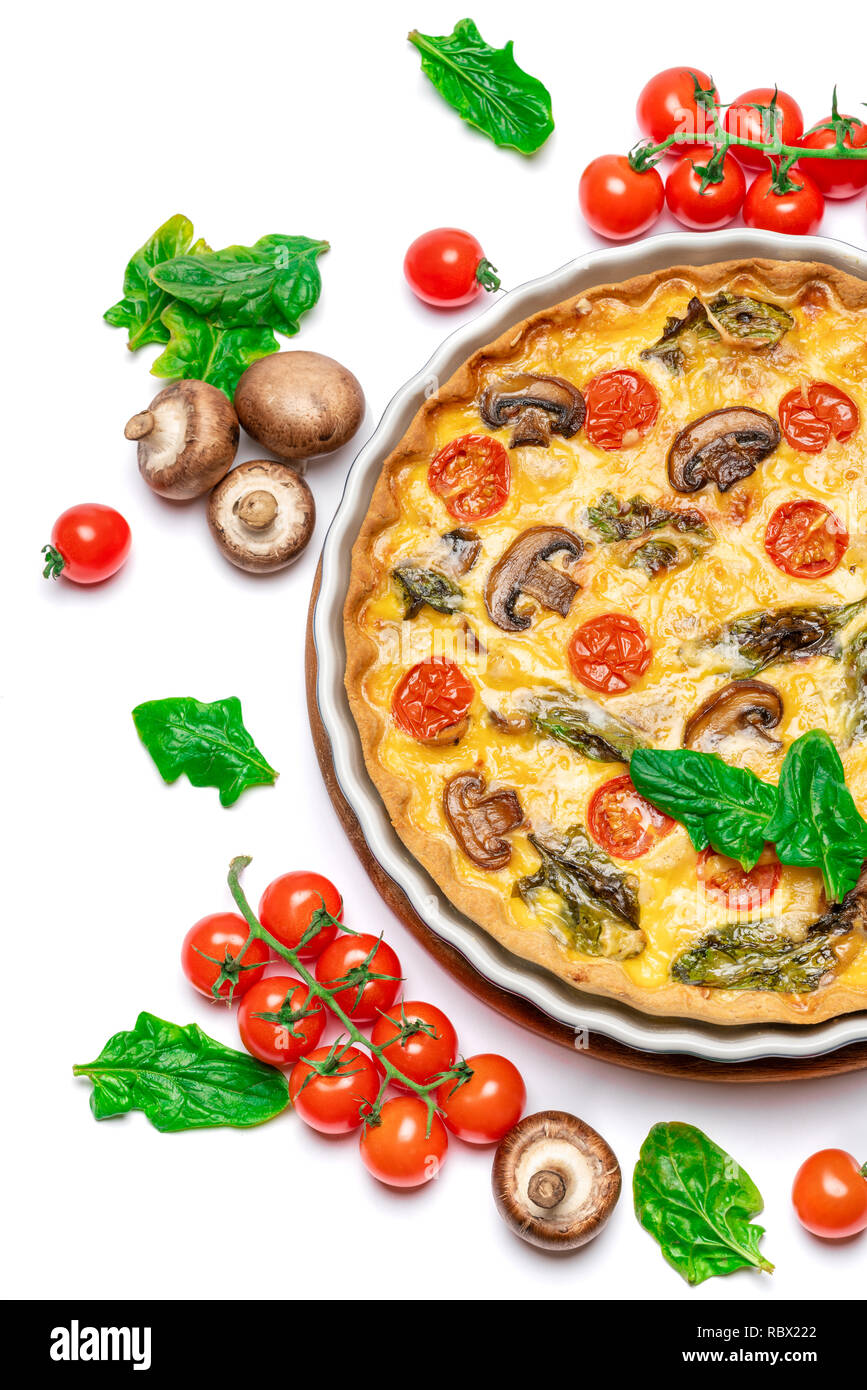 Baked homemade quiche pie in ceramic baking form Stock Photo - Alamy