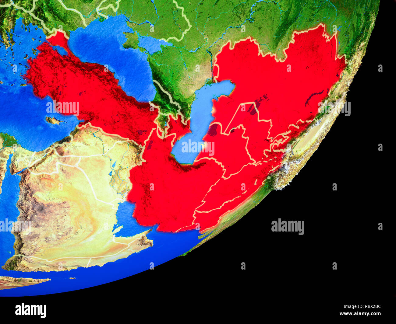 ECO member states on planet Earth with country borders and highly ...