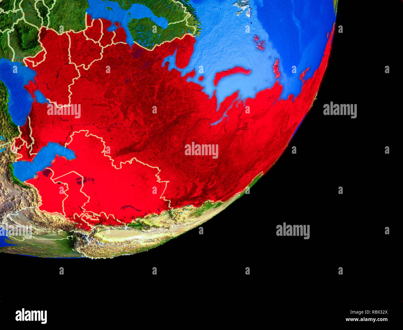 Former Soviet Union on planet Earth with country borders and highly ...